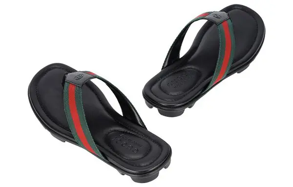 Gucci Leather Web Thong Sandals