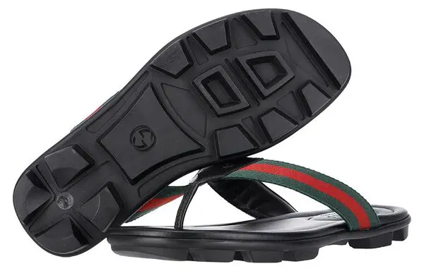 Gucci Leather Web Thong Sandals