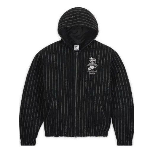 Nike X Stussy Stripe Wool Zip-up Hoodie - Black