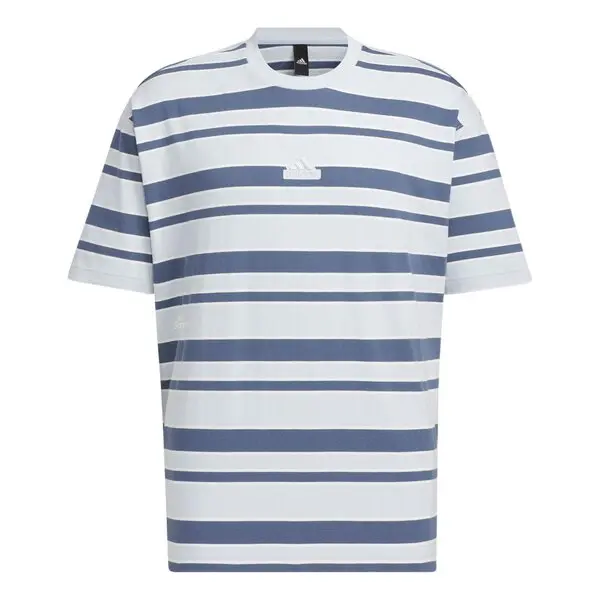 Adidas Logo Stripe T-shirt Asia Sizing 'grey Navy
