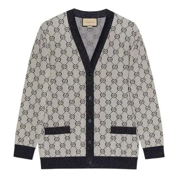 Gucci Gg Cotton Jacquard Cardigan - Ivory/blue