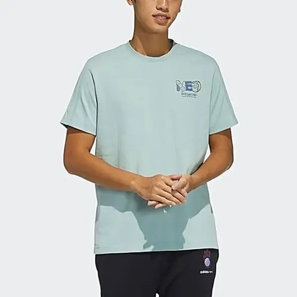 Adidas Neo Printing Sports Round Neck Short Sleeve Green