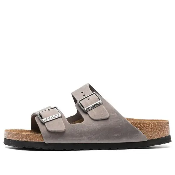 BIRKENSTOCK Arizona Soft Footbed Oiled Leather Sandals - Grey