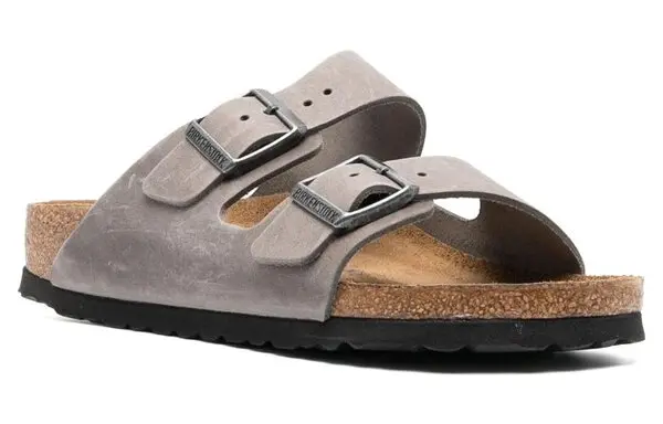 BIRKENSTOCK Arizona Soft Footbed Oiled Leather Sandals - Grey