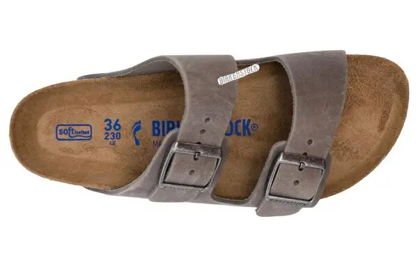 BIRKENSTOCK Arizona Soft Footbed Oiled Leather Sandals - Grey