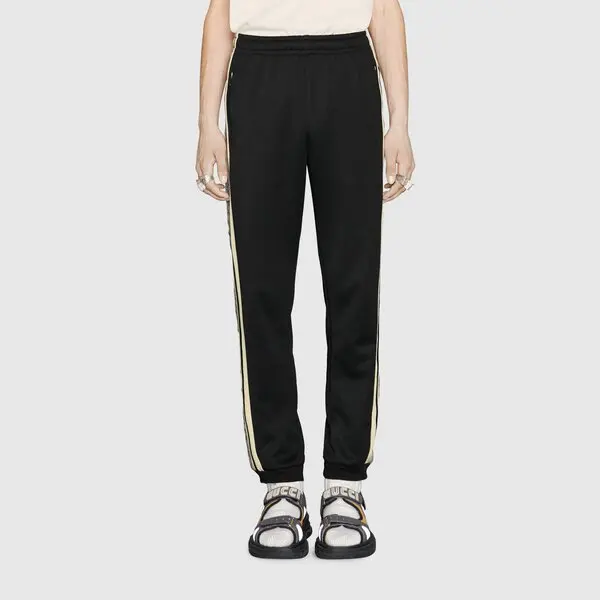 Gucci Oversize Technical Jersey Jogging Pant Gg Logo Side Ribbon Jogging Pants For Black