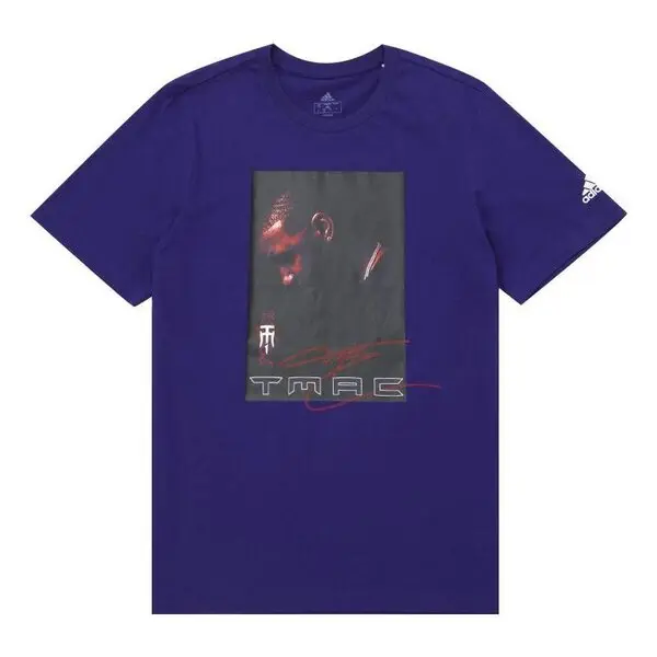 Adidas Tmac Tee 25th Character Alphabet Printing Round Neck Short Sleeve Blue T-shirt - Multi-color