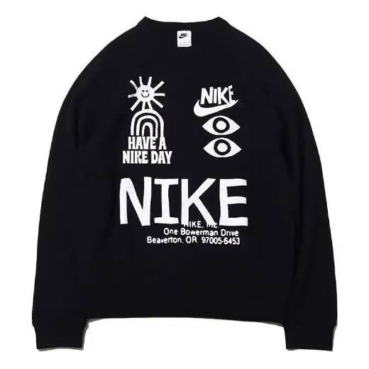 Nike Logo Round Neck Printing Long Sleeves Pullover Black - Default Color