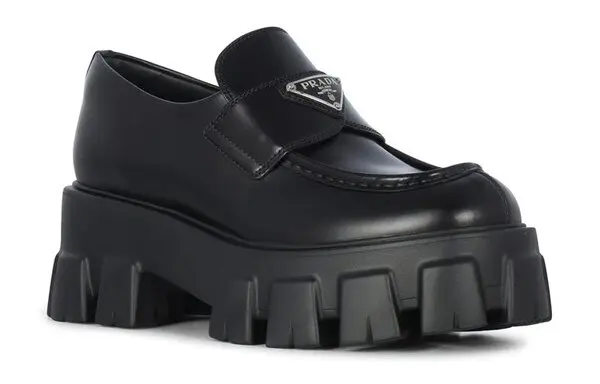 Prada Brushed Leather Monolith Loafers - Black