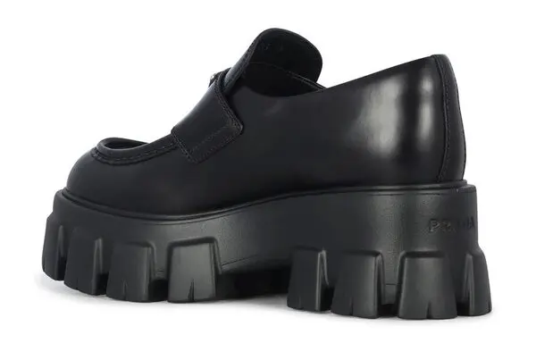 Prada Brushed Leather Monolith Loafers - Black
