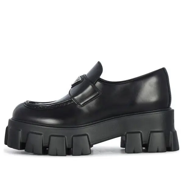 Prada Brushed Leather Monolith Loafers - Black