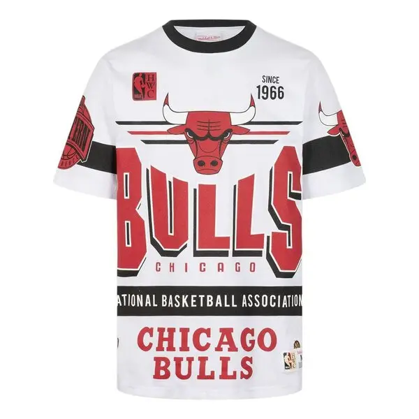Mitchell & Ness Nba Origins Premium Vintage T-shirt 'chicago Bulls Team - White/black/red