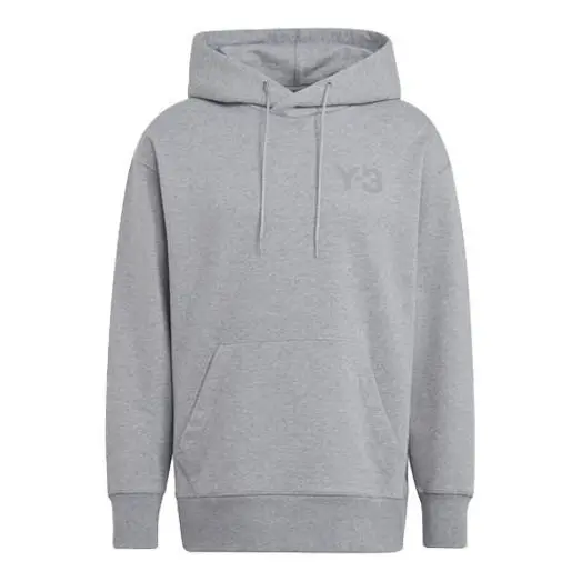 Adidas Y-3 Logo Drawstring Hoodie - Gray
