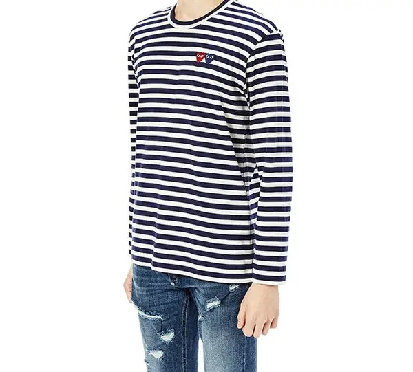 Play Comme Des Garcon Striped Double Logo Long Sleeves Tee 'black White - Bluewhite