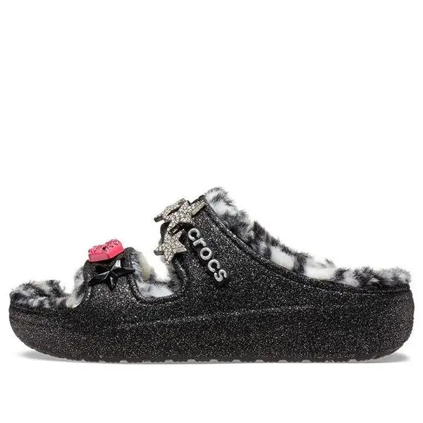 CROCS Classic Cozzzy Disco Glitter Sandals - Black