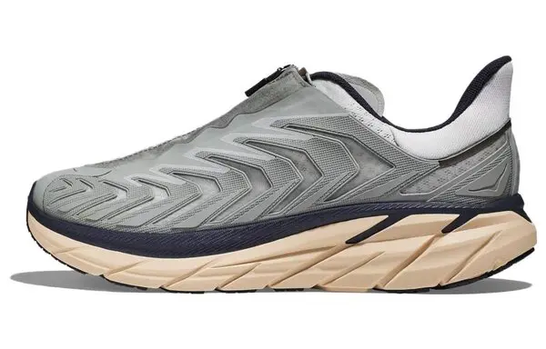 Hoka One One Project Clifton Knitted Running Sneakers - Grey/beige/black