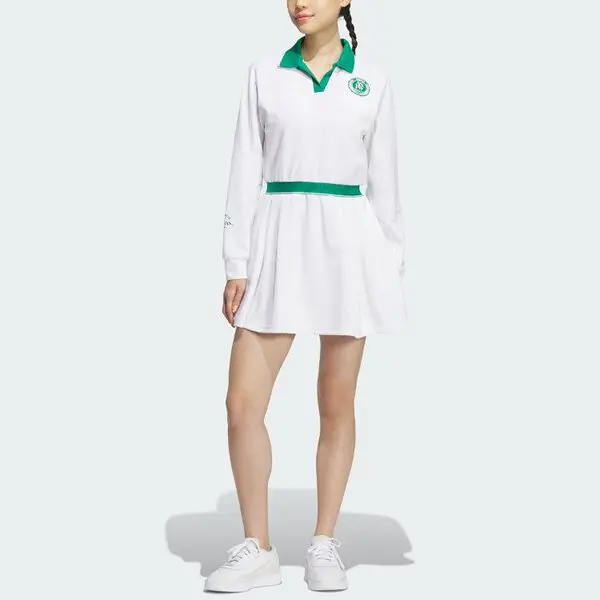 Adidas Verbiage Long Sleeve Polo Dress - White/green