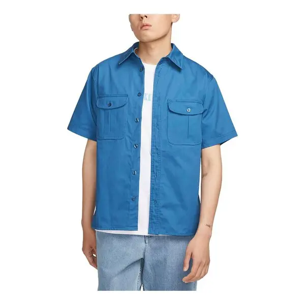 Nike Tanglin Short-sleeved Woven Button-down Skateboard Shirt - Blue