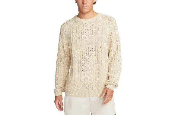 Nike Solid Color Round Neck Knit Long Sleeves Wool Sweater Yellow