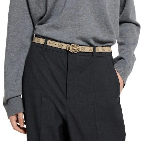 Gucci Marmont Thin Reversible Belt - Beige/black