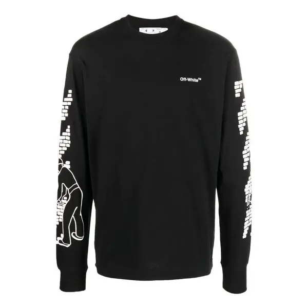 Off-White Fw22 Logo Printing Round Neck Long Sleeves Black T-shirt - Multi-color