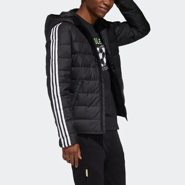 Adidas Neo Hooded Down Jacket With Signature Stripes