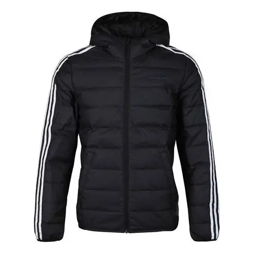 Adidas Neo Hooded Down Jacket With Signature Stripes - Black