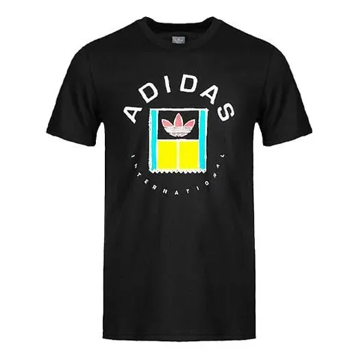 Adidas Originals Oncourt Tee Funny Printing Logo Sports Round Neck Short Sleeve - Black