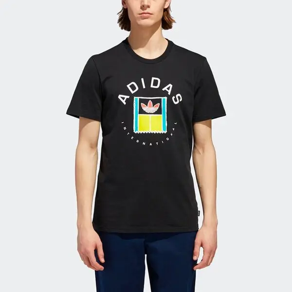 Adidas Originals Oncourt Tee Funny Printing Logo Sports Round Neck Short Sleeve - Black