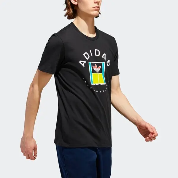 Adidas Originals Oncourt Tee Funny Printing Logo Sports Round Neck Short Sleeve - Black