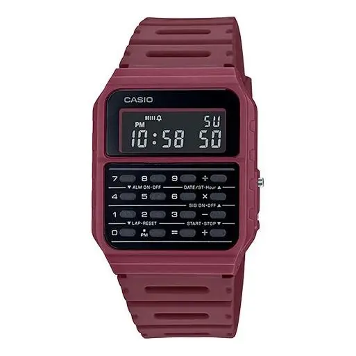 Casio Quartz Digital Watch With Calculator Function - Dark Red