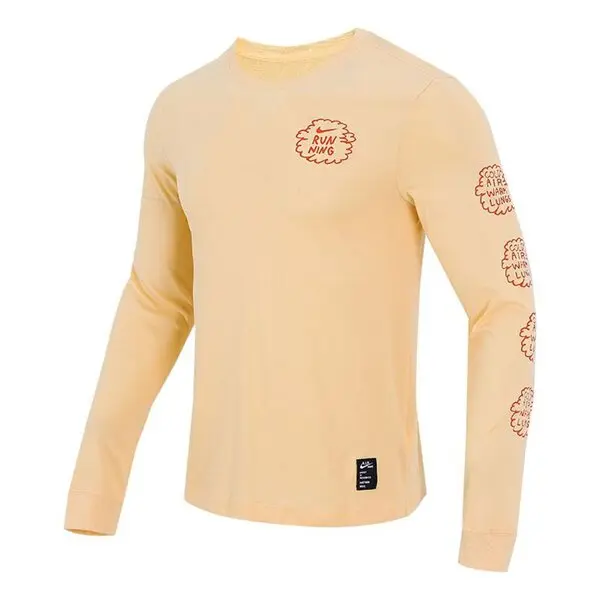 Nike Basketball Training Sports Printing Breathable Long Sleeves Apricot Color T-shirt - Multi-color