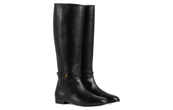 Gucci Knee High Leather Boots With Buckle Detail
