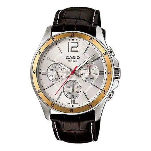 Casio Analog Watch With Leather Band And Water Resistance - White
