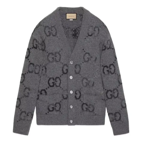 Gucci Gg Intarsia Wool Cardigan - Grey
