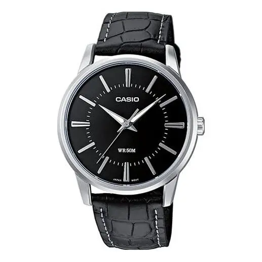 Casio Analog Leather Strap Watch - Black