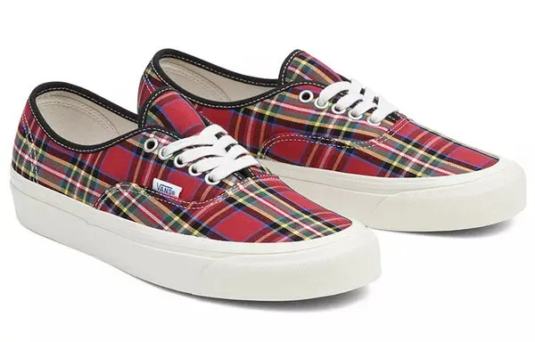 VANS Authentic 44 Dx "red Brown Blue" Plaid Low Top Sneakers - Red/brown/blue