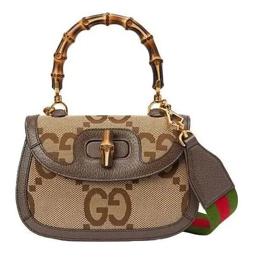 Gucci Bamboo 1947 Jumbo Gg Small Top Handle Bag 'beige Brown - Beige/brown