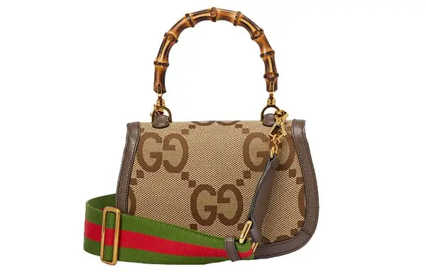 Gucci Bamboo 1947 Jumbo Gg Small Top Handle Bag 'beige Brown