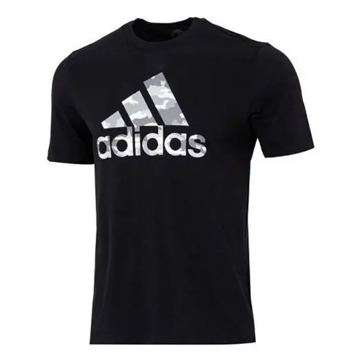Adidas Camo Bos G T Camouflage Logo Printing Sports Round Neck Short Sleeve Black - Multi-color