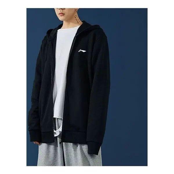 LI-NING Embroidered Logo Sports Zip-up Hoodie - Black