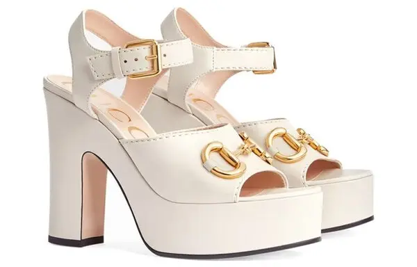 Gucci Ankle-strapped Platform Sandals With Horsebit Detail - White