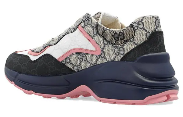 Gucci Rhyton Low Top Sneakers With Monogram Pattern - Beige/blue