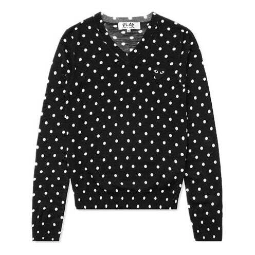 Play Comme Des Garcon Polka Dot V-neck Long Sleeve T-shirt - Black