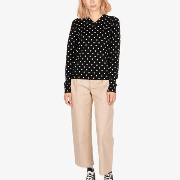 Play Comme Des Garcon Polka Dot V-neck Long Sleeve T-shirt - Black