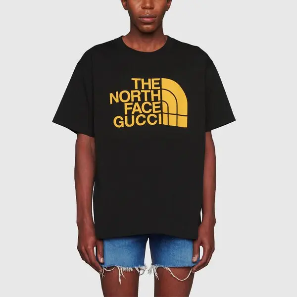 Gucci X The North Face Crossover Alphabet Logo Printing Loose Round Neck Short Sleeve T-shirt - Black