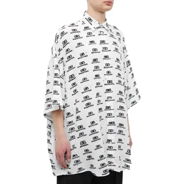 Balenciaga Bb Logo Oversized Shirt 'white Black