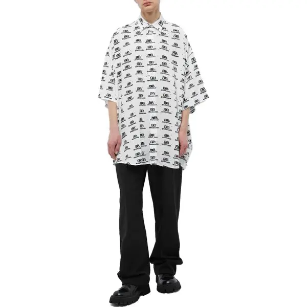 Balenciaga Bb Logo Oversized Shirt 'white Black