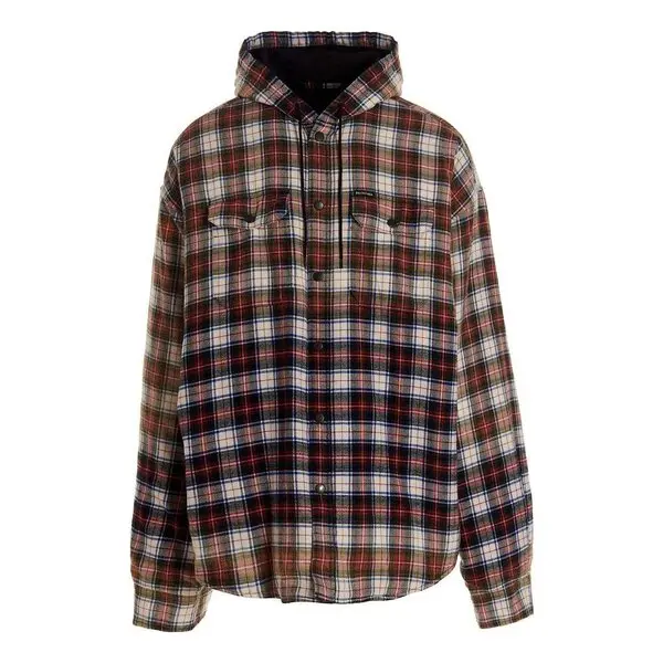 Balenciaga Bleached Plaid Long Sleeve Hooded Shirt