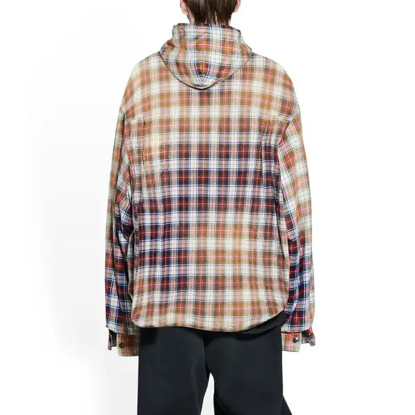 Balenciaga Bleached Plaid Long Sleeve Hooded Shirt